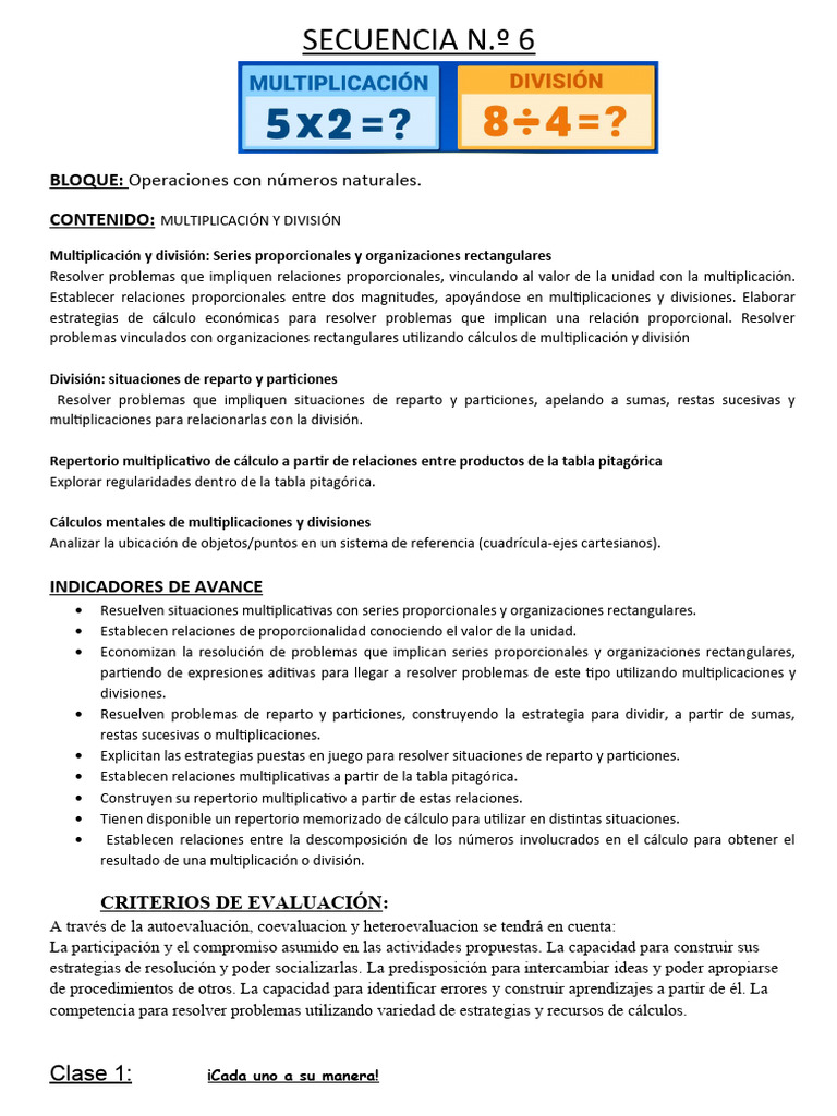 Secuencia de Multiplicación y División | PDF | División (Matemáticas ...