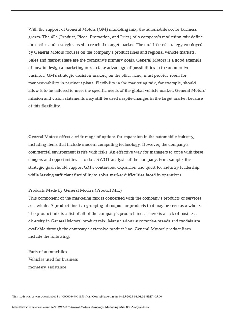 General Motors Company S Marketing Mix 4Ps Analysis | PDF | General ...
