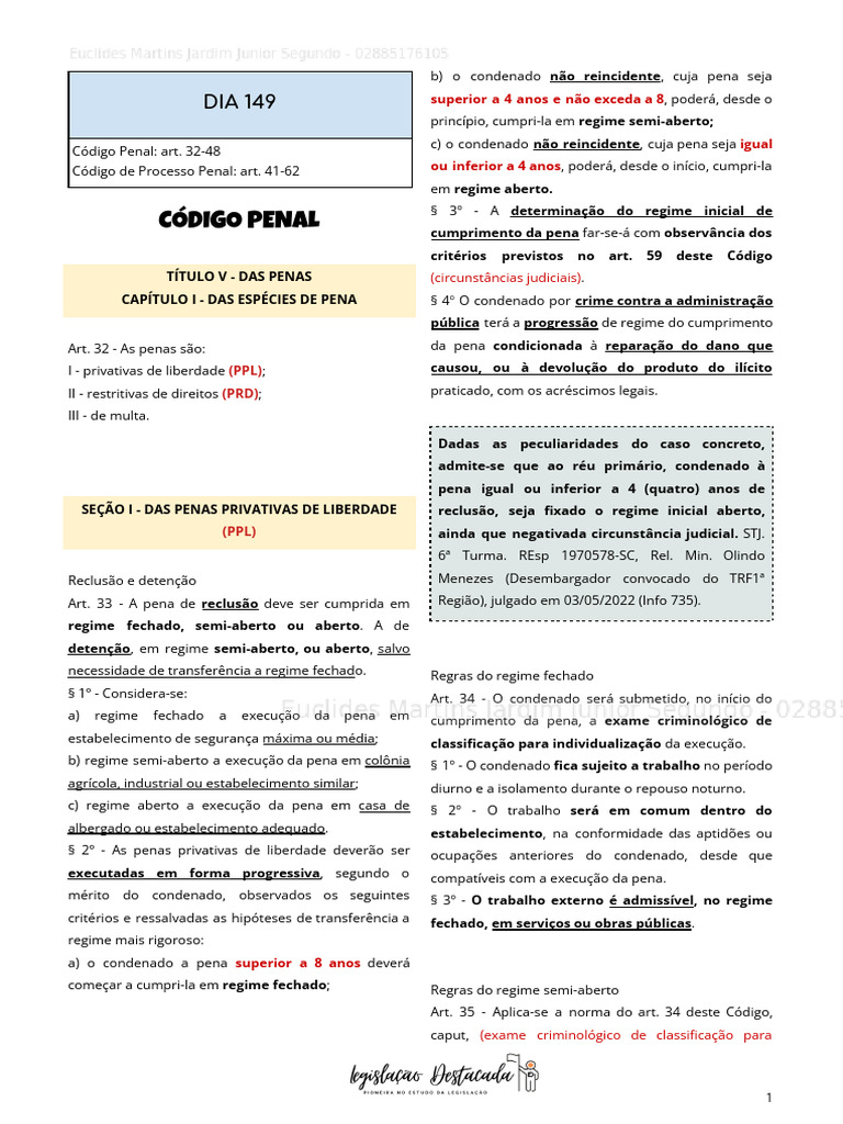 Plano Light Extensivo Agu 2022 2 Dia 149 Colunas | PDF | Reincidência (Direito Penal ...
