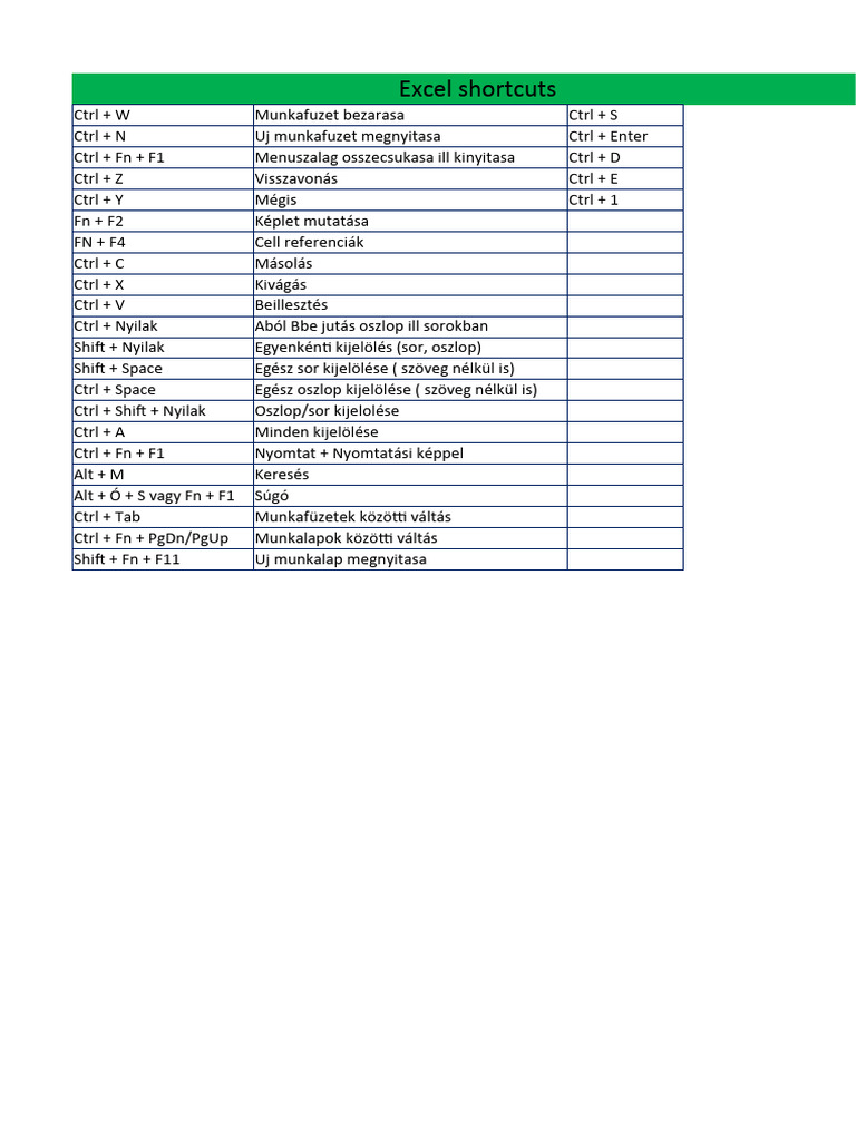 Excel Shortcuts | PDF