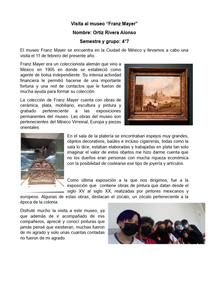 Reseña de La Visita Al Museo Franz Mayer | PDF