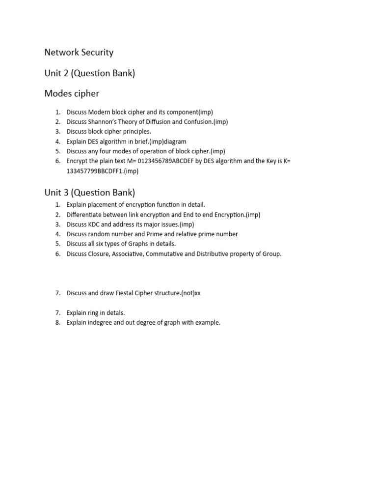Network Security Unit 2&3 QB | PDF