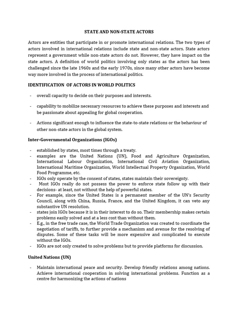 State vs. Non-State Actors in IR | PDF | Non Governmental Organization ...