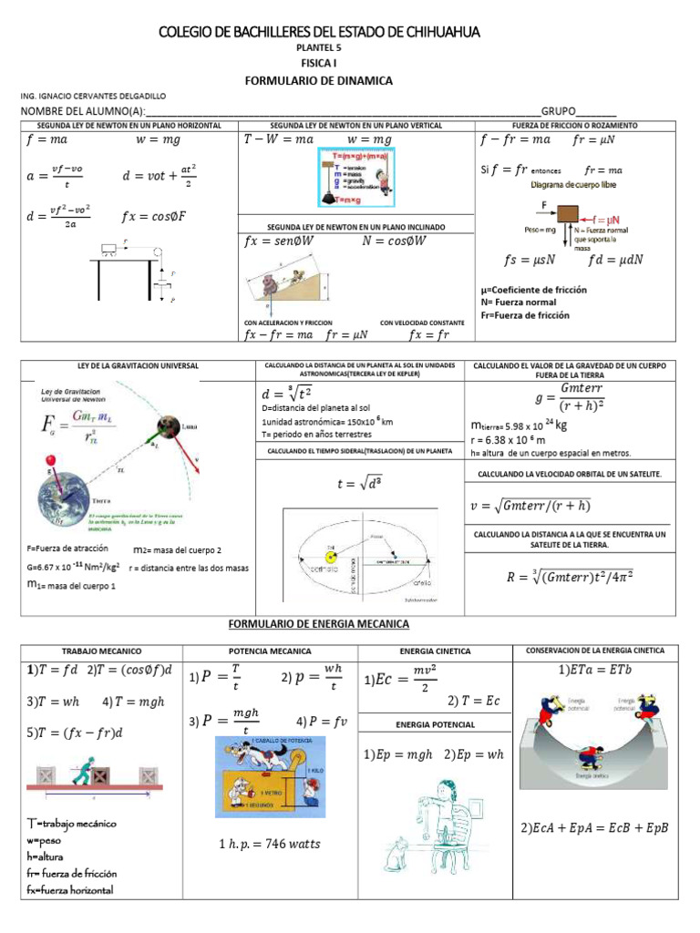 Formulario de Fisica I (Dinamica y Energia) | PDF | Fricción | Fuerza