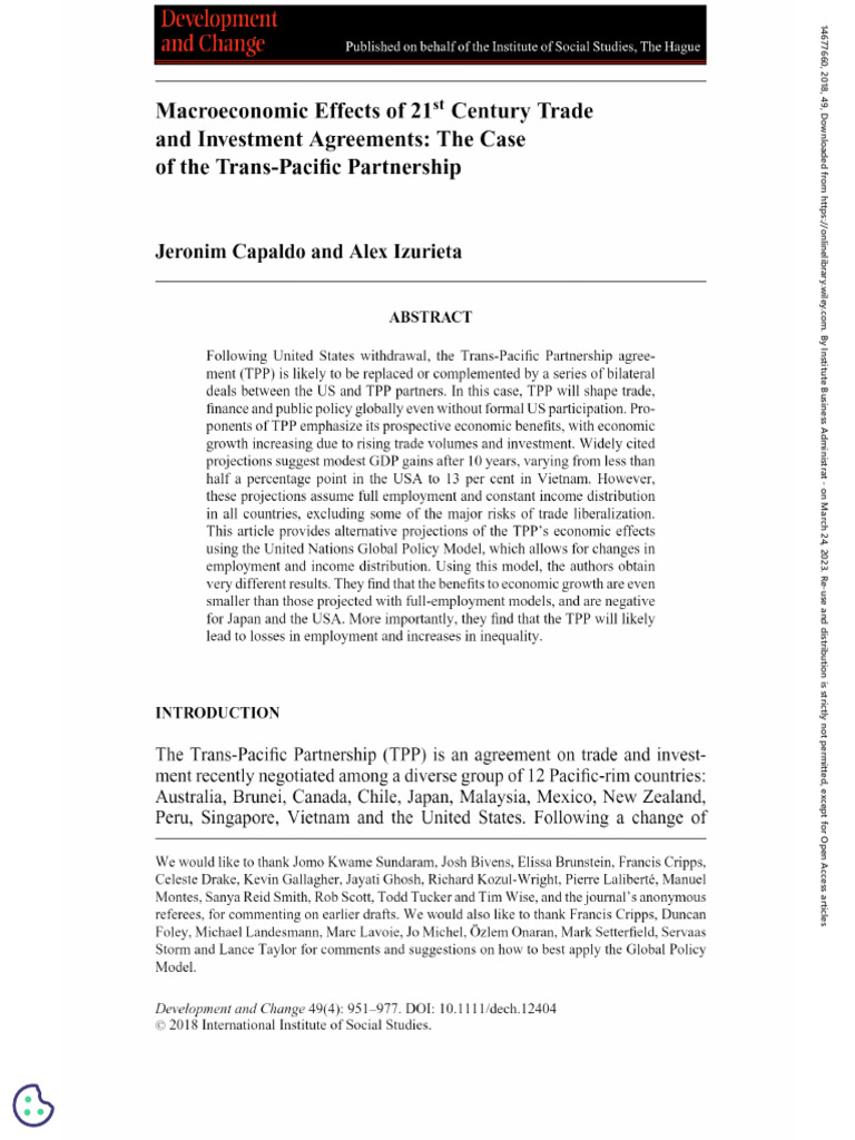 Macroeconomic Effects of 21st Century Trade and Investment Agreements ...