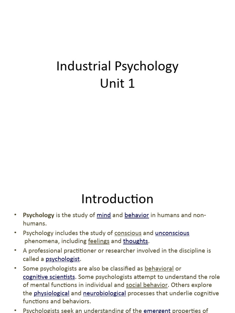 Unit 1 Psycho | PDF | Psychology | Industrial And Organizational Psychology