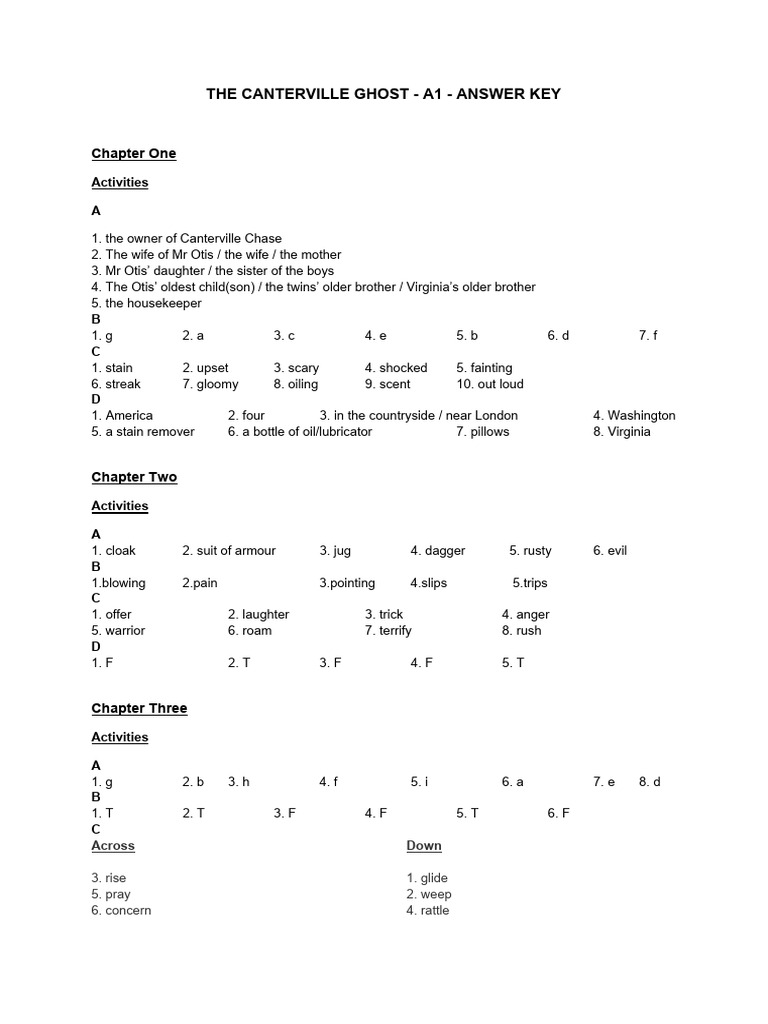 The Canterville Ghost Answer Key | PDF | Ghost Stories | Traditional ...