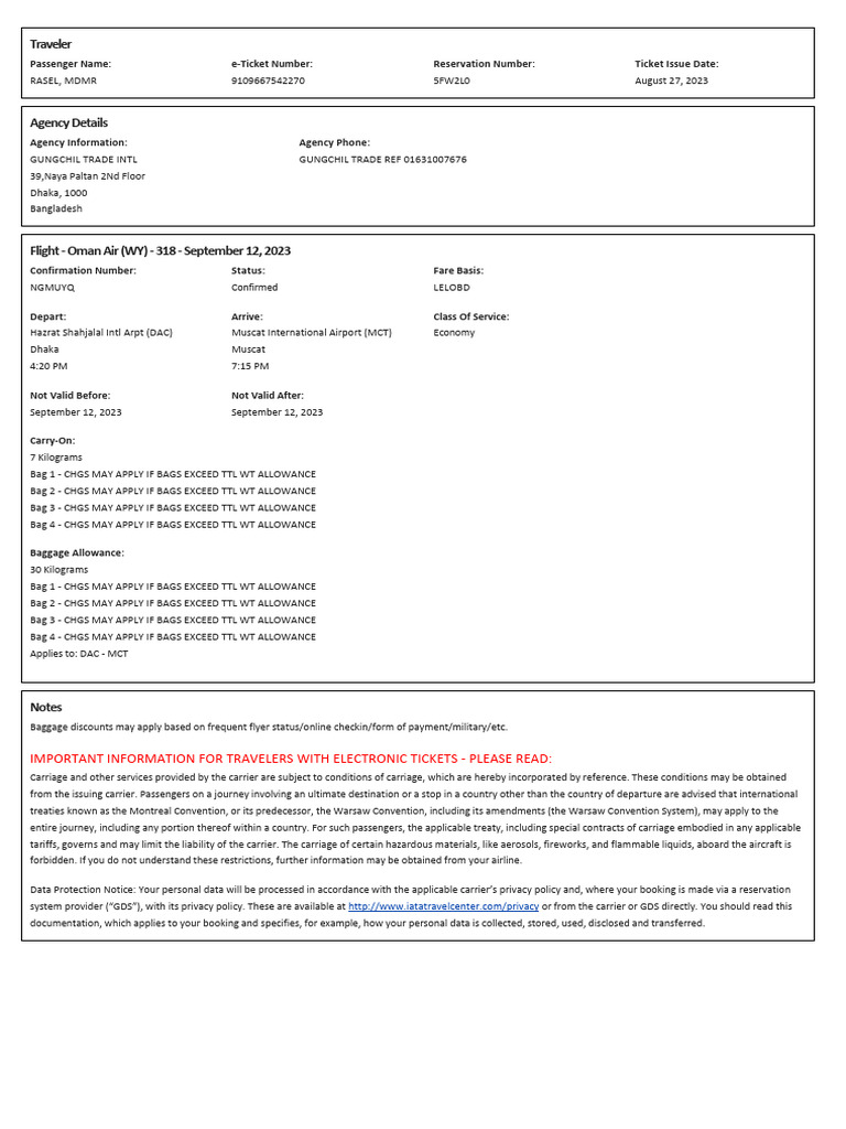 Electronic Ticket | PDF | Airlines | Transport
