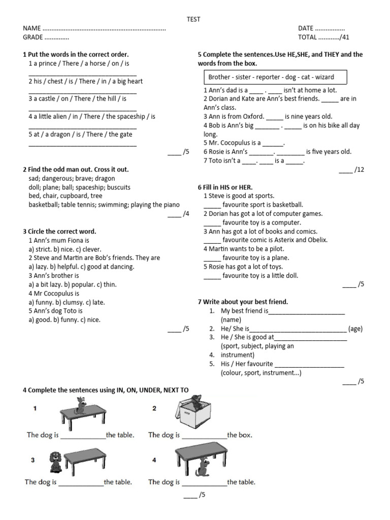 Class 5 Test 1 | PDF