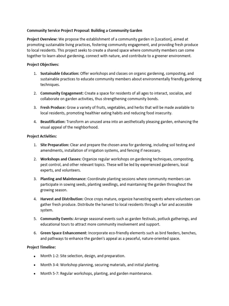 Project Proposal Sample | PDF | Community | Gardens
