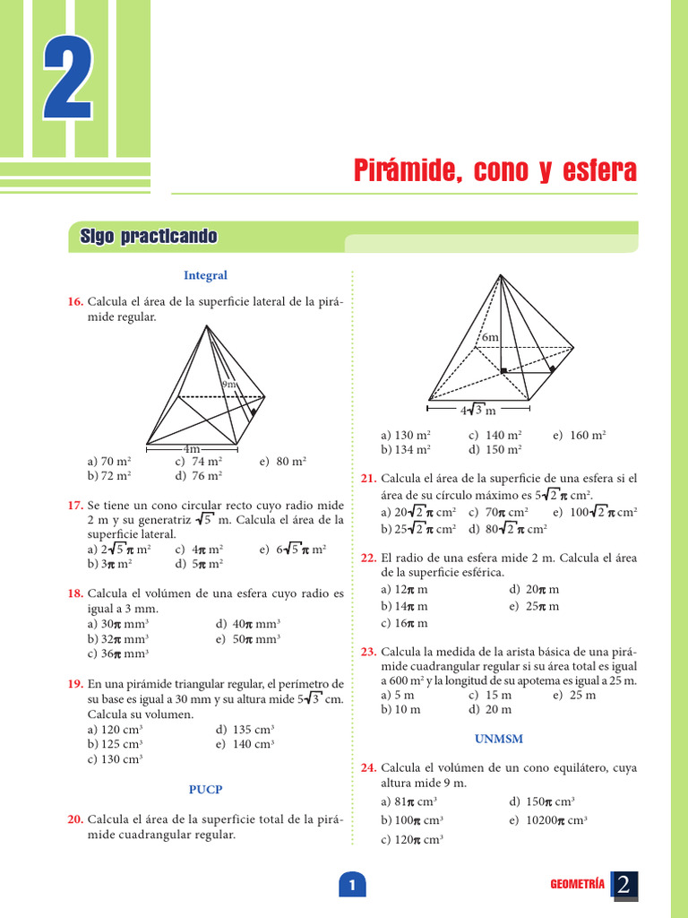 Pirámide, Cono y Esfera | PDF | Geometria clasica | Geometría