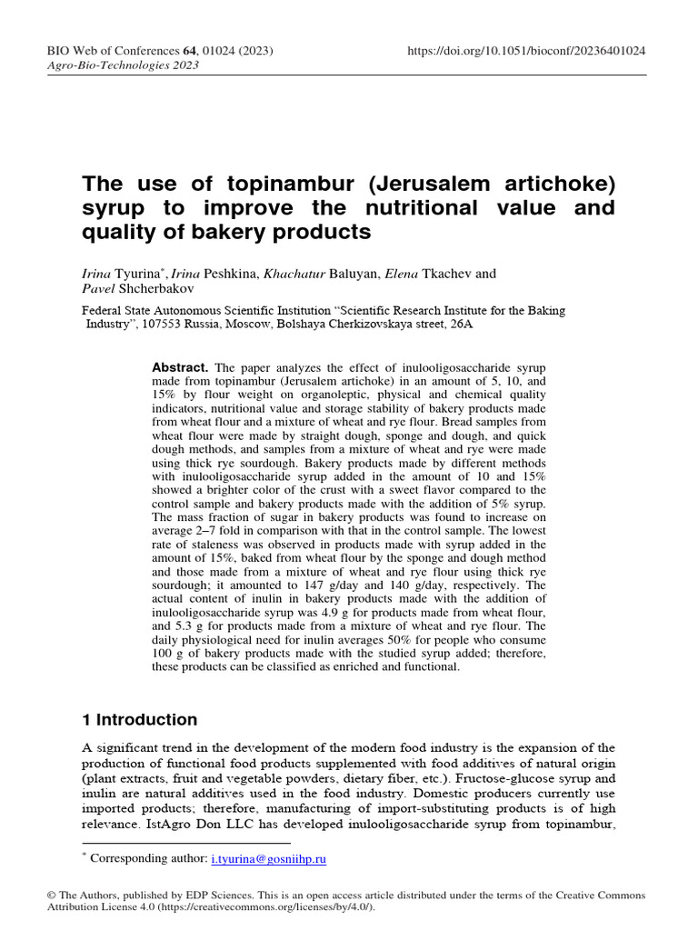 Topinambur Syrup Enhances Bakery Quality | PDF | Breads | Flour