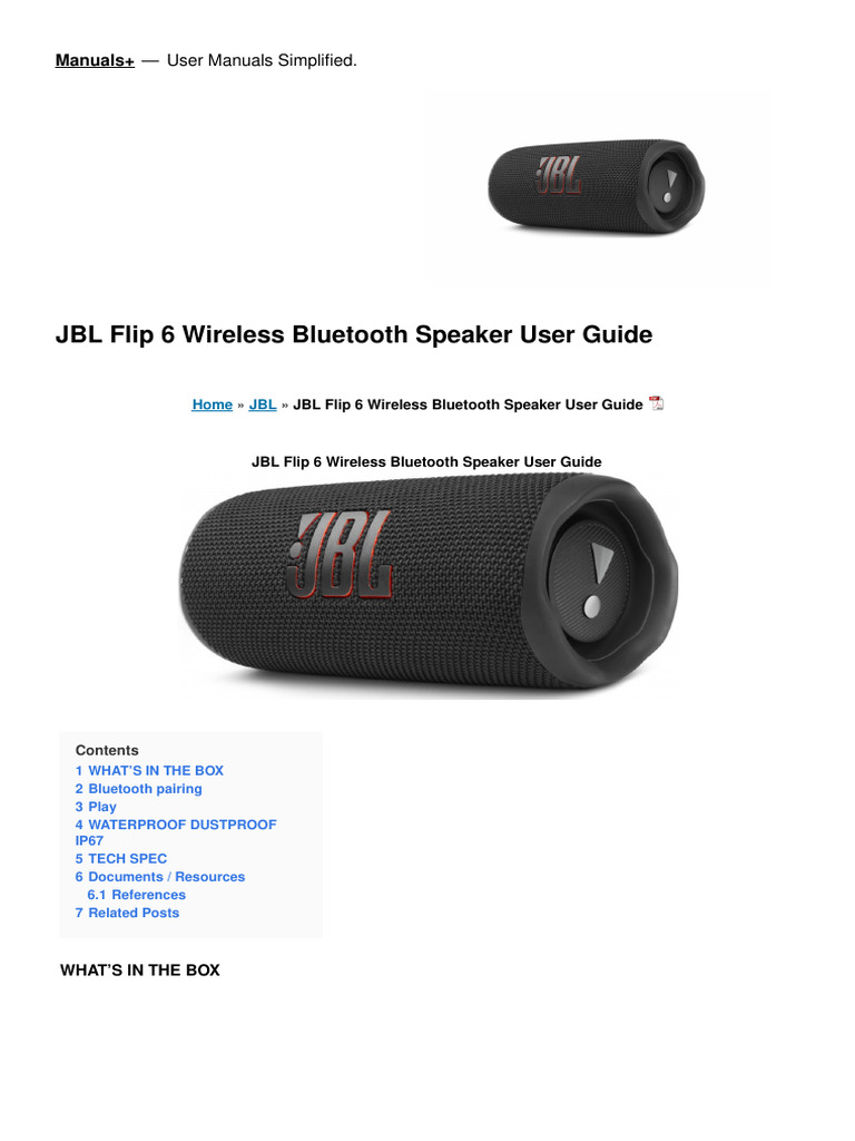 Flip 6 Wireless Bluetooth Speaker Manual | PDF | Bluetooth | Transmitter