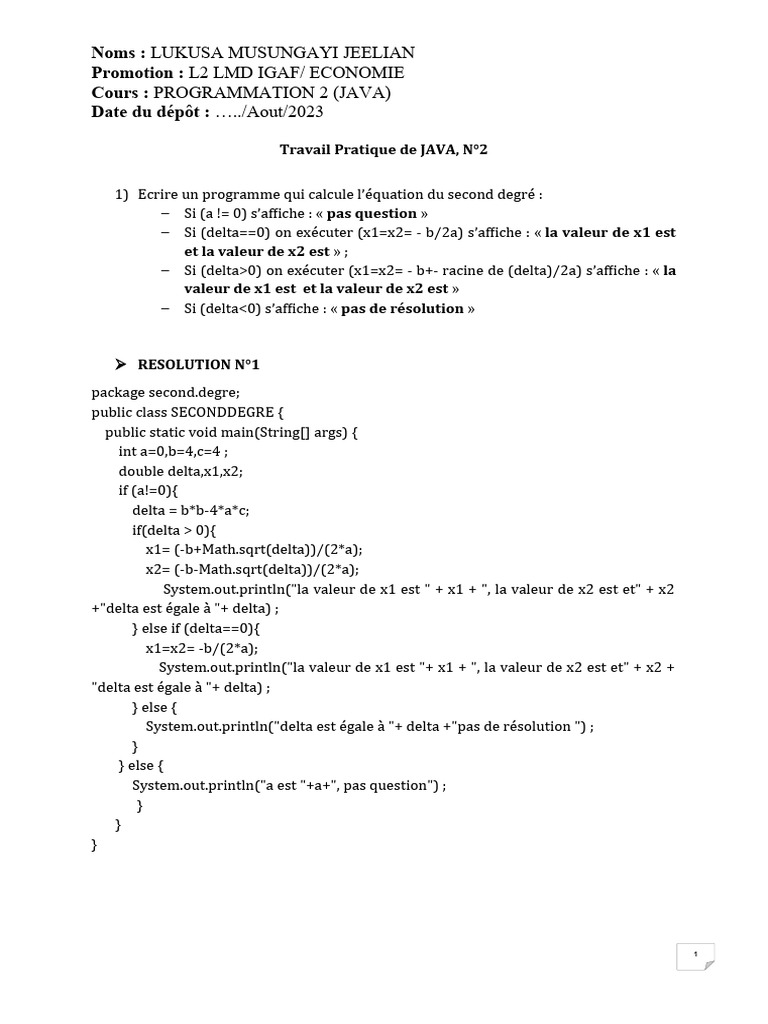 Travail Pratique de JAVA | PDF | Programmation informatique | Paradigme ...