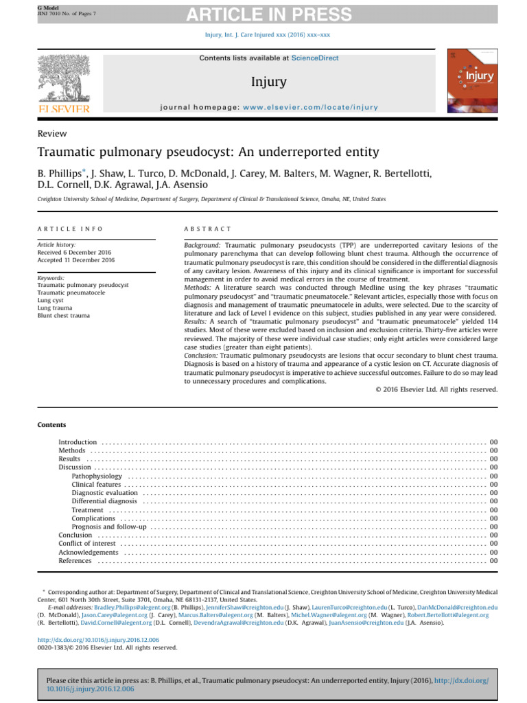 2016 Traumatic Pulmonary Pseudocyst-An Underreported Entityf | PDF ...