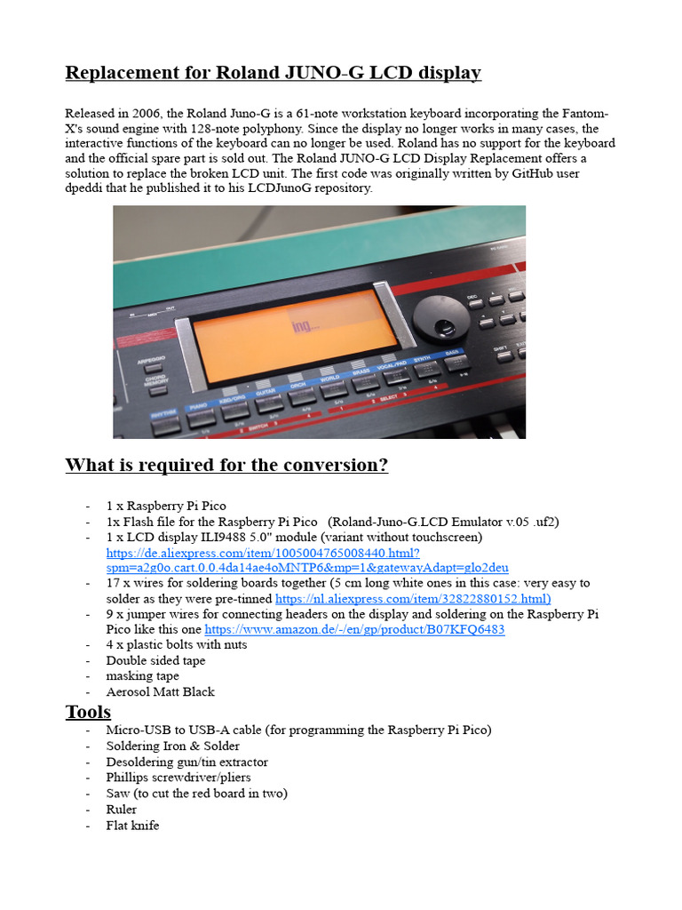 Roland JUNO G LCD Replacement Tutorial Englisch | PDF | Electrical ...