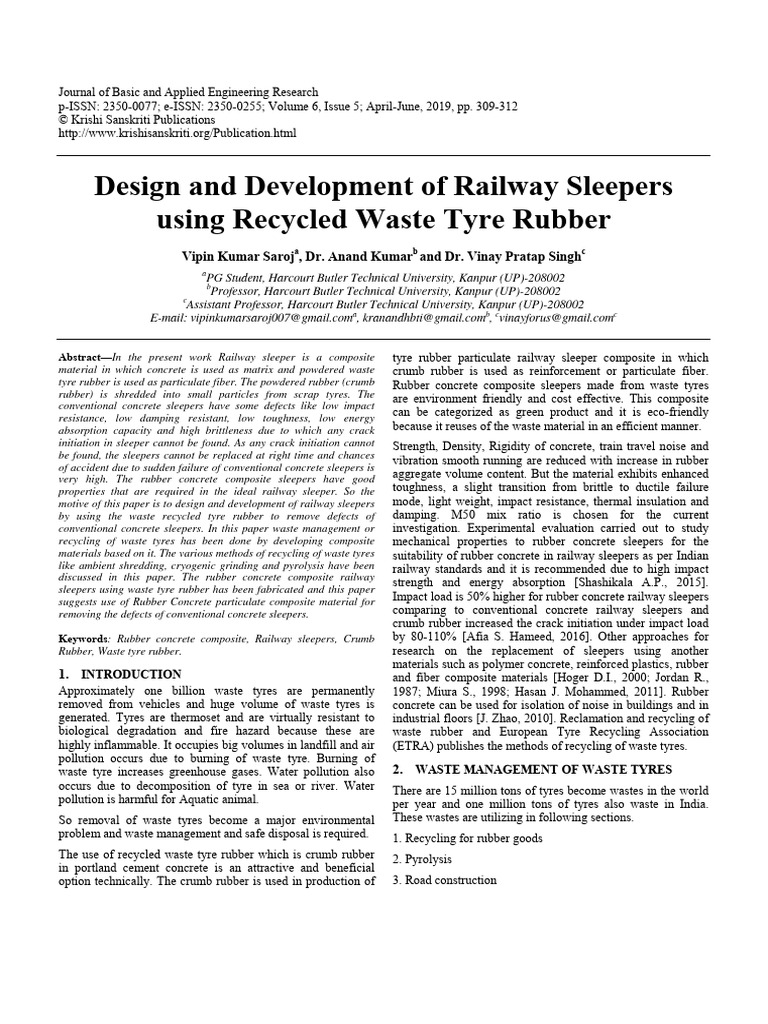Design and Development of Railway Sleepers Using Recycled Waste Tyre ...