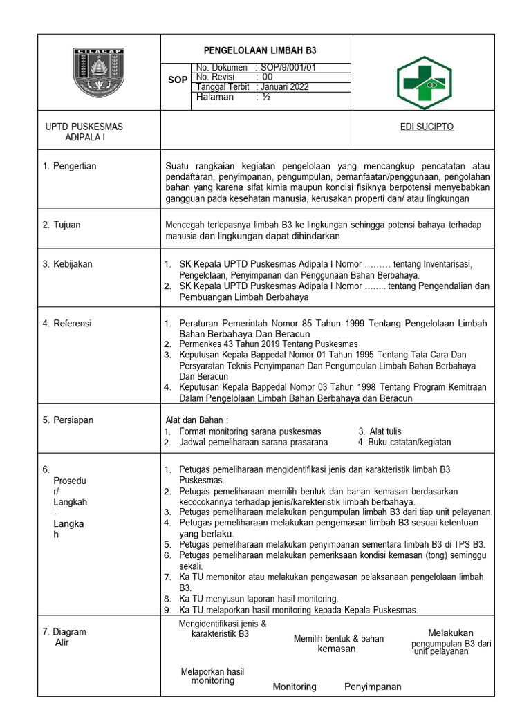 Sop Pengelolaan Limbah B3 | PDF | Sains & Matematika