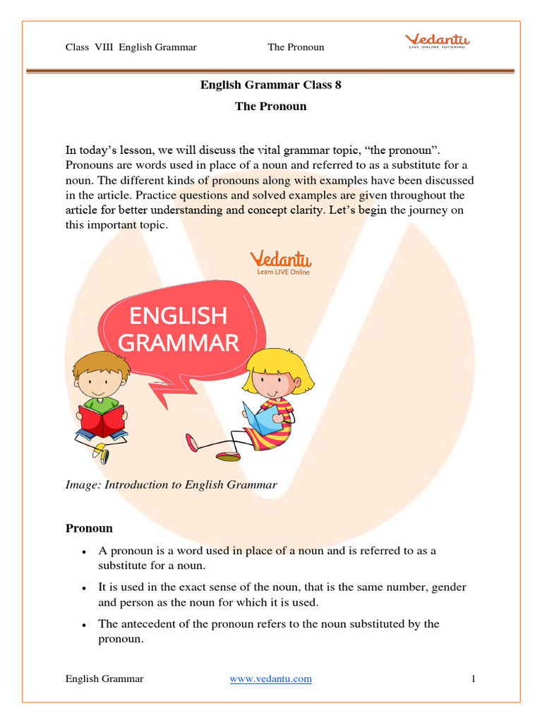 English Grammar For Class 8 The Pronoun Syllabus, Practise Questions and More | PDF | Pronoun ...