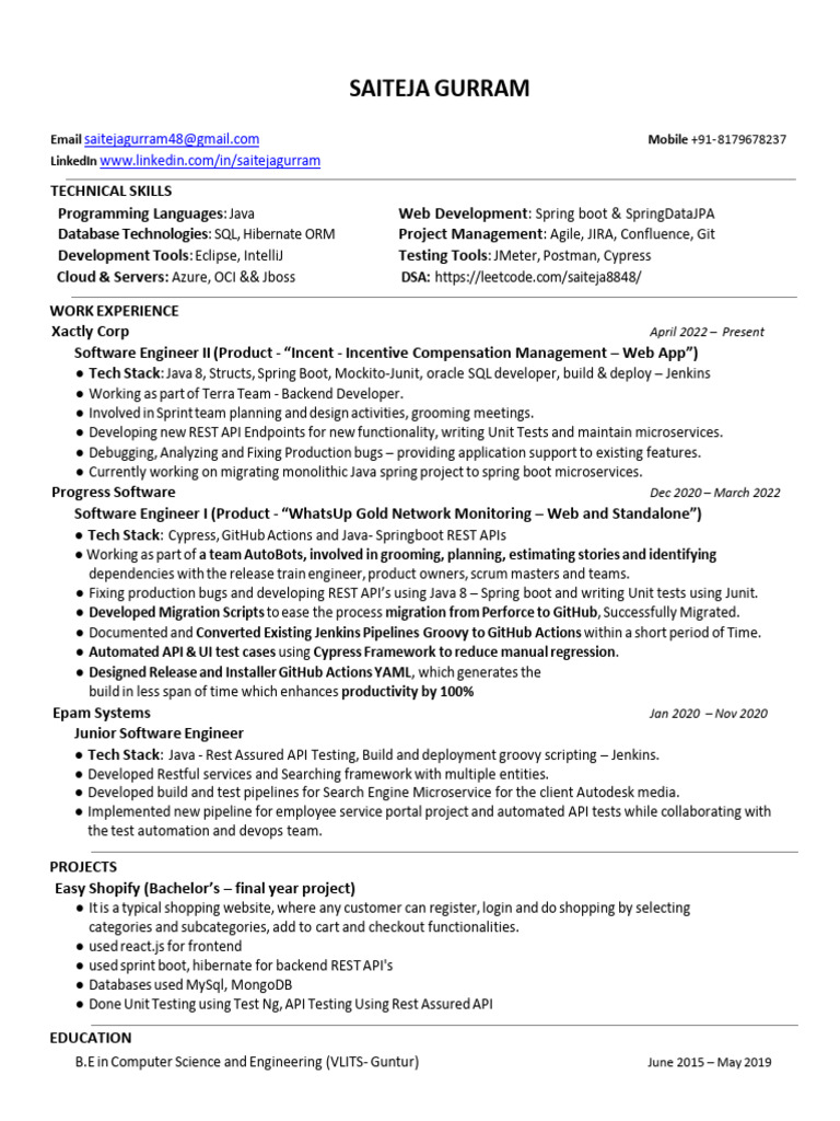 Saiteja-JavaDeveloper Resume | PDF | Spring Framework | Computing