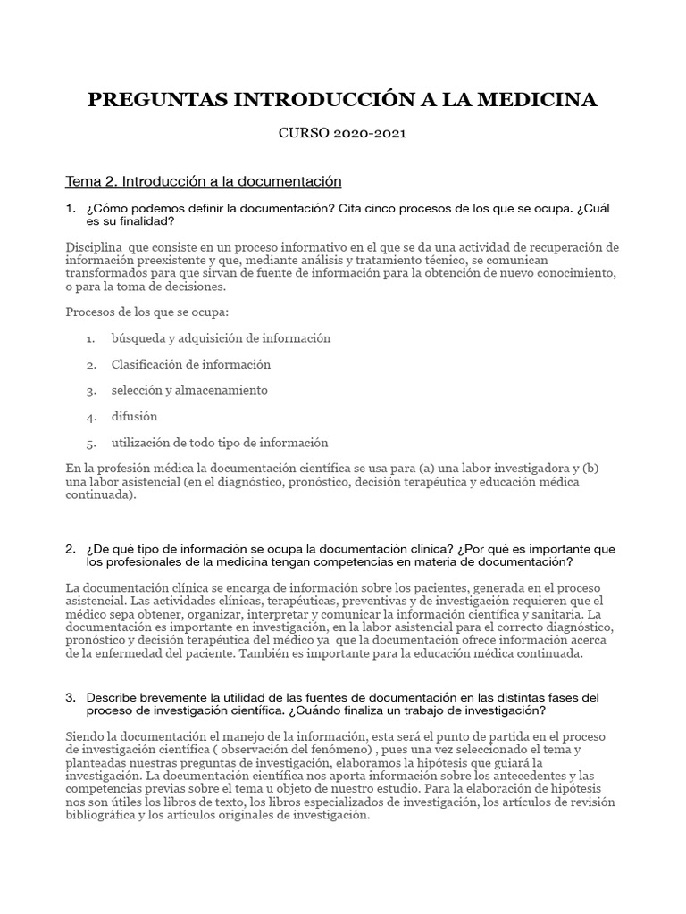 Preguntas Intro | PDF | Acceso abierto | Historial médico