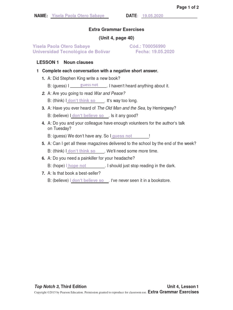 UNIT 04 Extra Gram Exercises | PDF