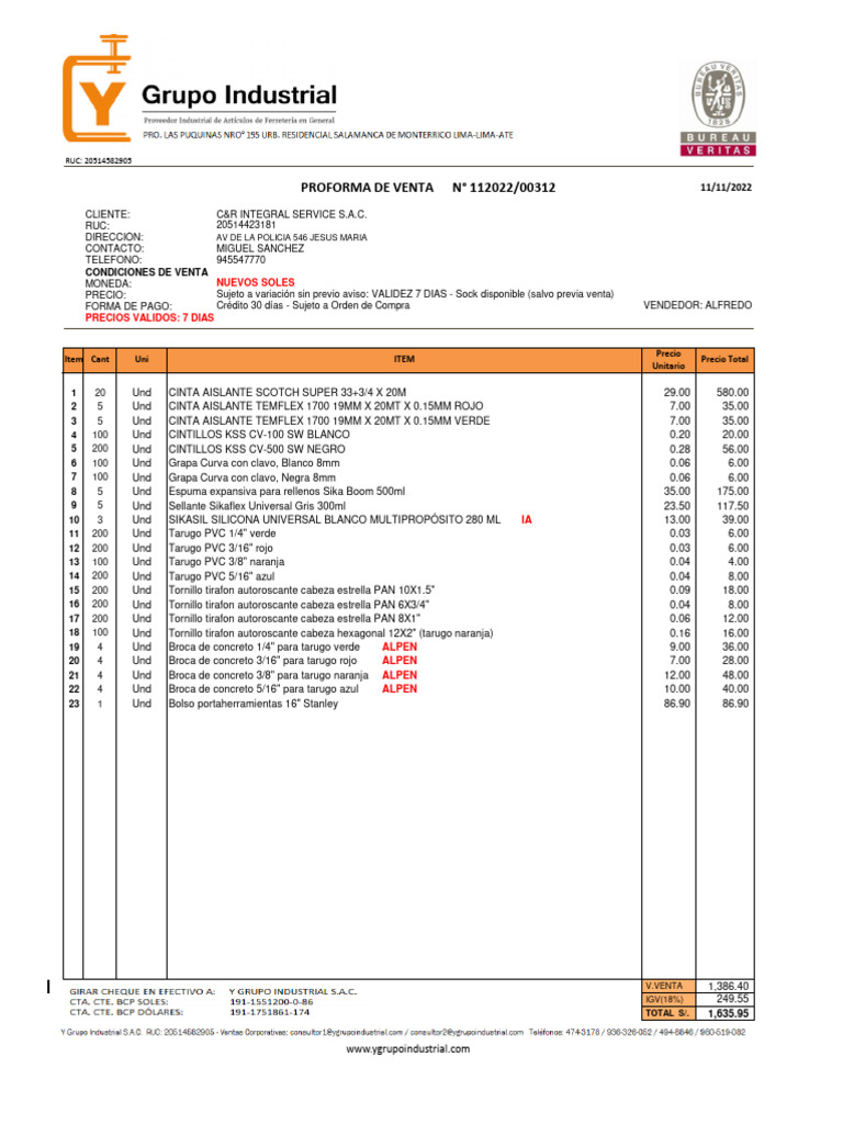 C&R Integral 00312 | PDF | Materiales | Equipo