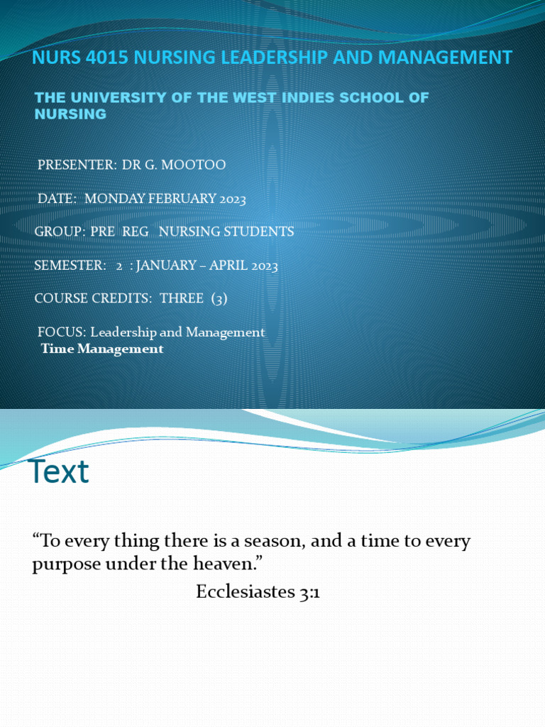 LEADERSHIP - Lecture 4 TIME MANAGEMENT | PDF | Time Management ...