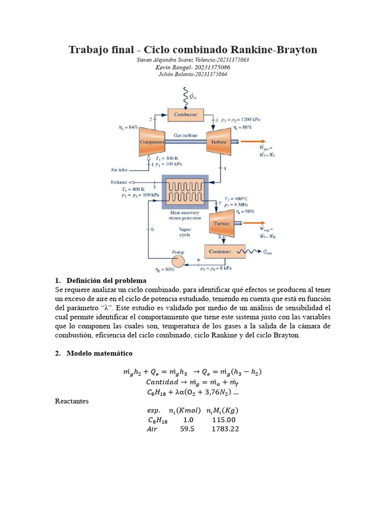 Trabajo Final Ciclo Combinado | PDF | Entalpía | Combustión
