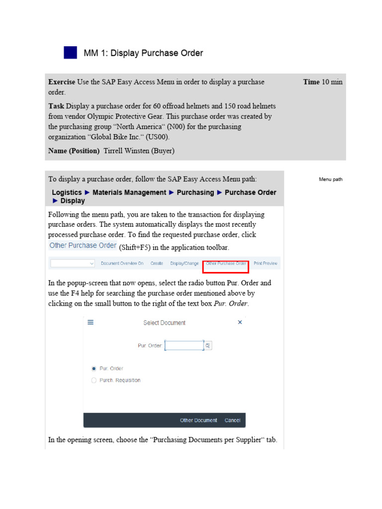 Displaying Purchase Orders in SAP | PDF