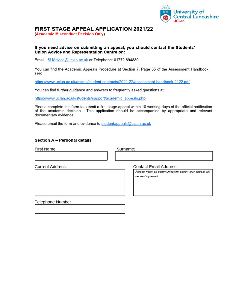 Academic Misconduct Appeal Form 2021-22 | PDF | Learning Disability ...
