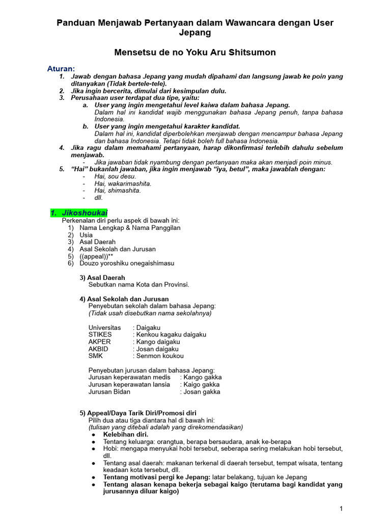 Draft Mensetsu Dan Panduan Menjawab Pertanyaan | PDF