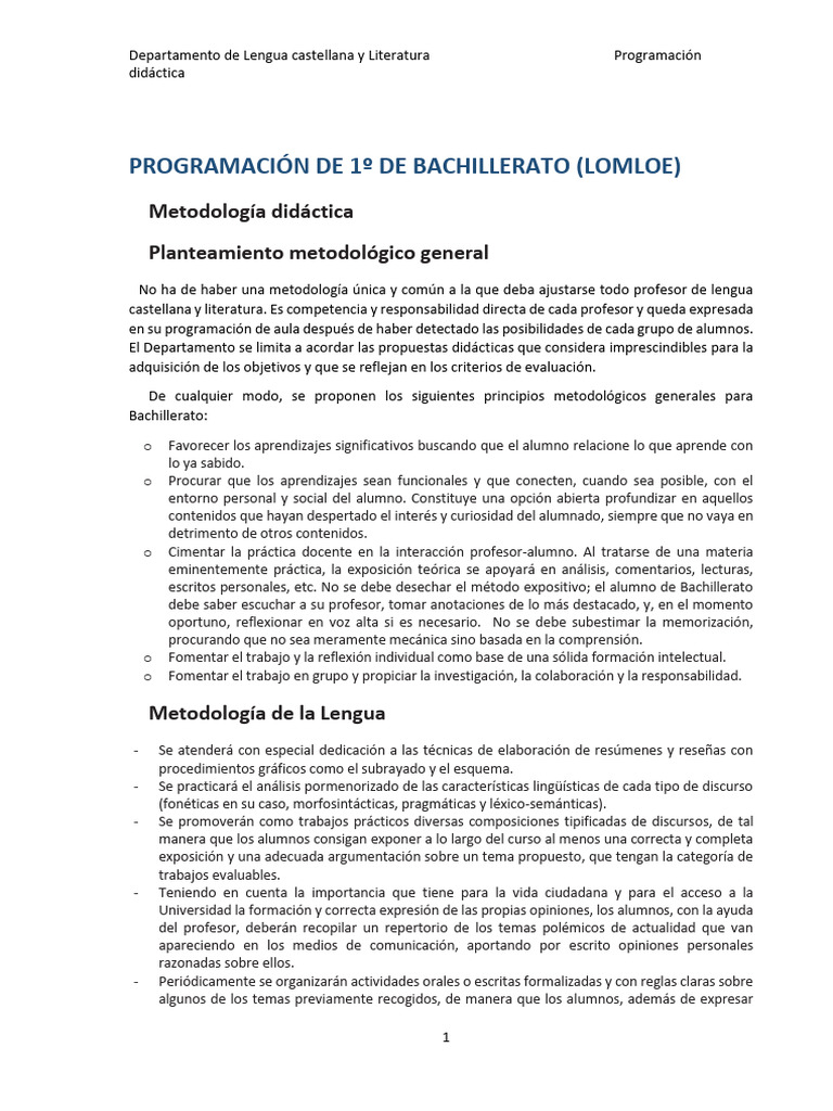 Programacion de 1o de Bachillerato | PDF | Lingüística | Evaluación Programacion de 1o de Bachillerato | PDF | Lingüística | Evaluación