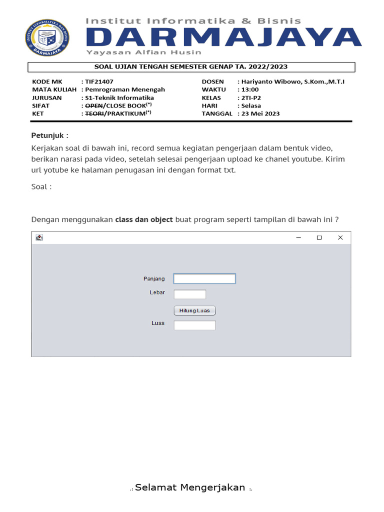 Soal Ujian Pemrograman Menengah 2023 | PDF