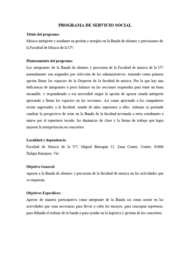 Formato-Programa de Servicio Social | PDF