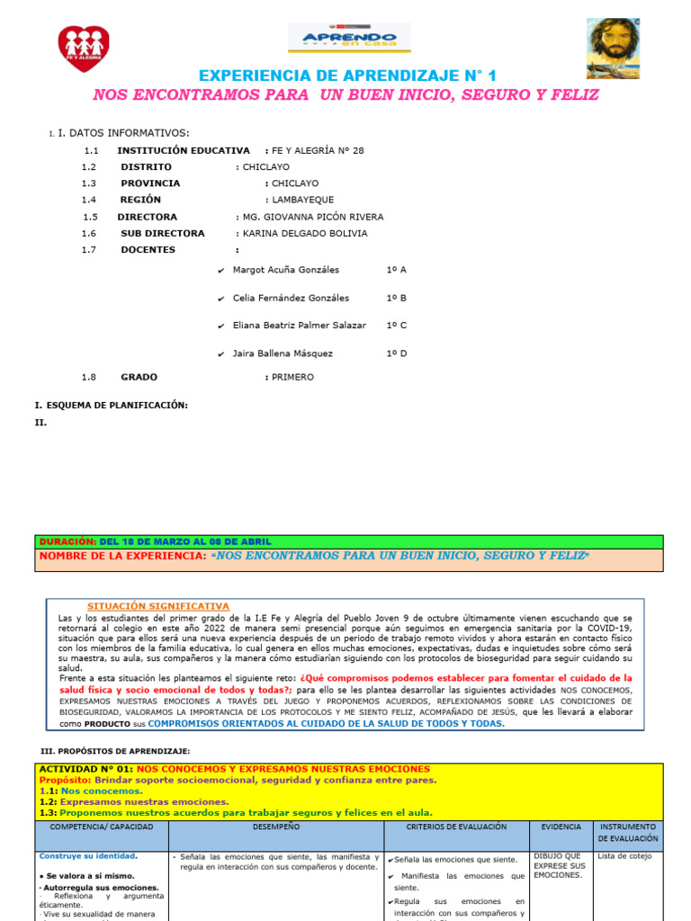 Experiencia 1 Primer Grado Pdf Geometría Evaluación