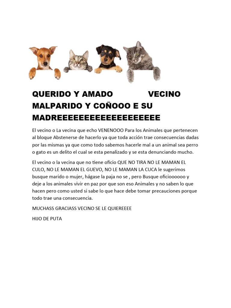 Querido y Amado Vecino Malparido y Coñooo e Su Madreeeeeeeeeeeeeeeeeee | PDF
