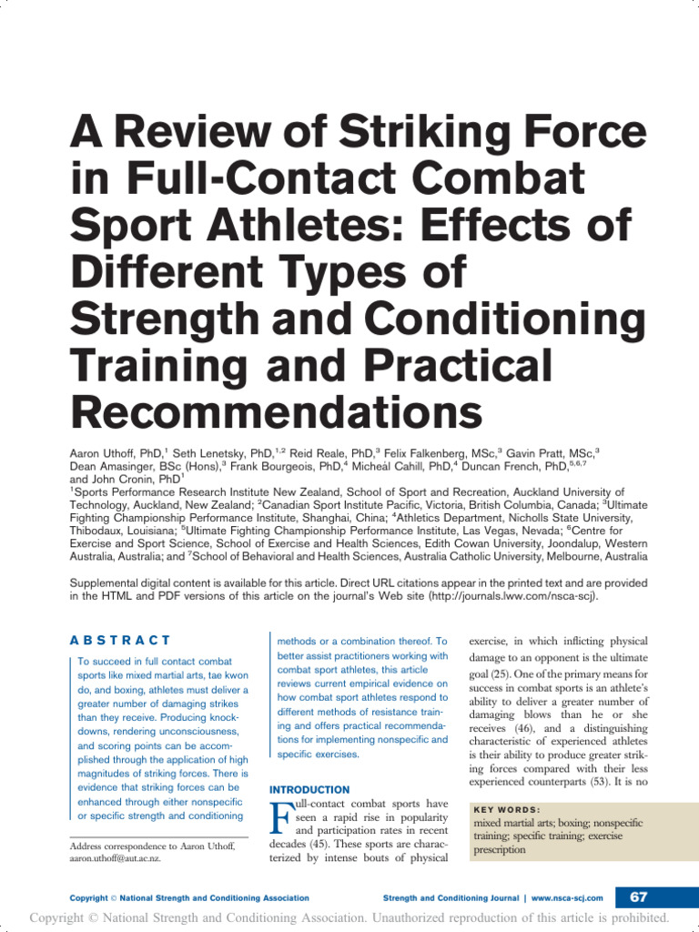 A Review of Striking Force in Full Contact Combat.7 | PDF | Strength ...