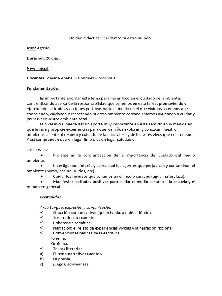 Unidad Didáctica Cuidamos Nuestro Mundo | PDF | Entorno natural | Residuos