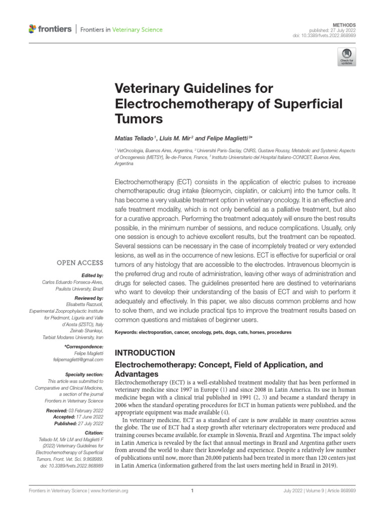 Veterinary Guidelines For ECT For Superficial Tumors | PDF | Therapy ...