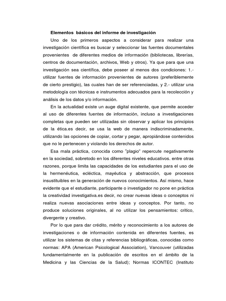 2 - Elementos Básicos Del Informe de Investigación | PDF | Información ...