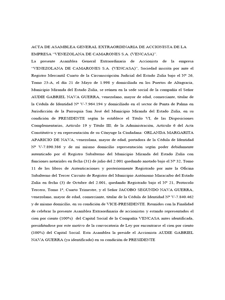 5 Acta de Asamb Extr. VENCASA | PDF