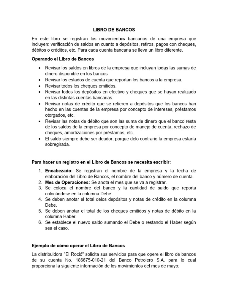 Operación del Libro de Bancos | PDF | Bancos | Cheque
