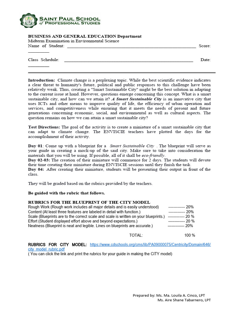 Exam Environmental Science | PDF | Sustainability | Sustainable City