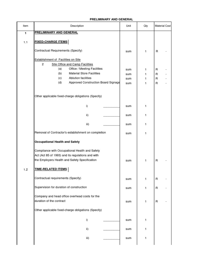 BOQ Proposed OR Tambo Bill Preliminary | PDF | Private Law | Business Law