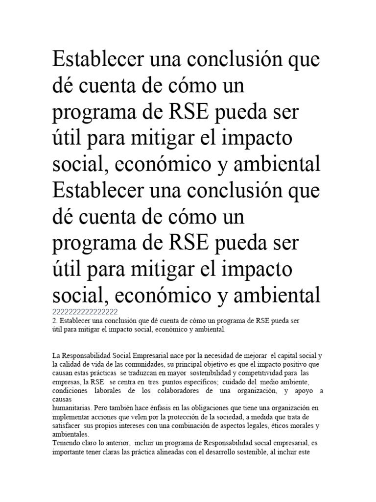 Establecer Una Conclusión Que Dé Cuenta de Cómo Un Programa de RSE Pueda Ser | PDF ...
