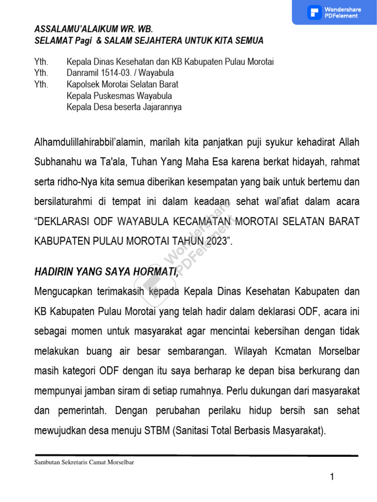 Sambutan DEKLARASI ODF WAYABULA | PDF