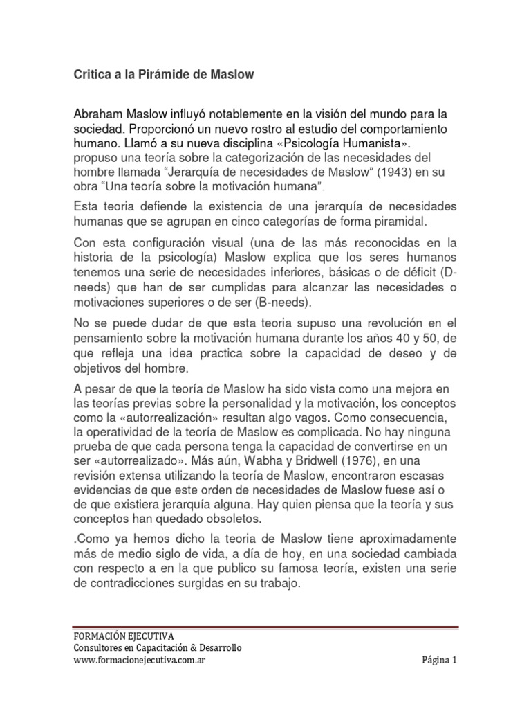 Lectura Obligatoria Clase 1 Piramide de Maslow | Descargar gratis PDF | Ciencias del ...