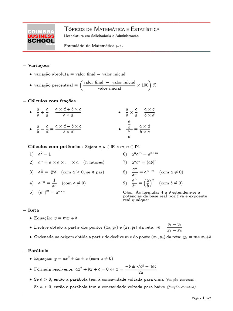 TME Formulário Matemática v.2 (1) | PDF | Analise matemática ...