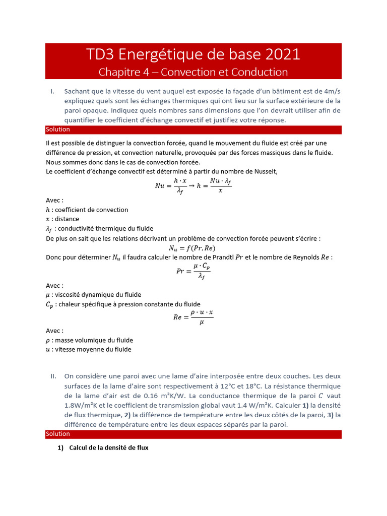 TD3 2022 Correction | PDF | Convection | Conduction thermique